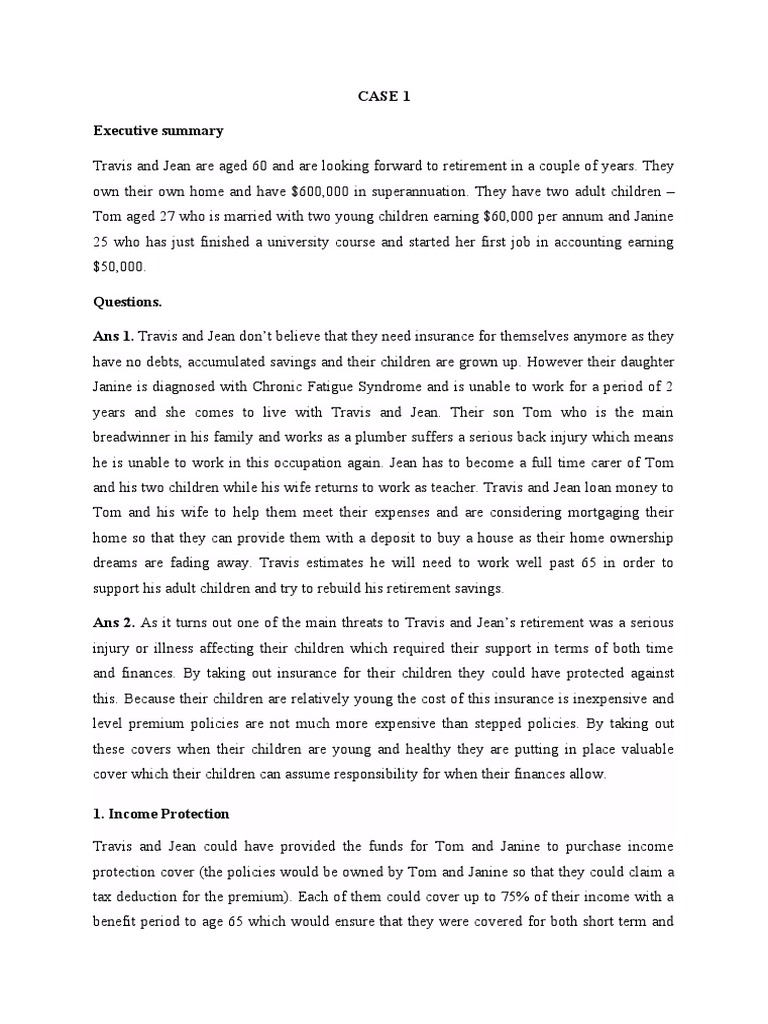 Travis and Jean Insurance Case Study | PDF | Personal Finance ...