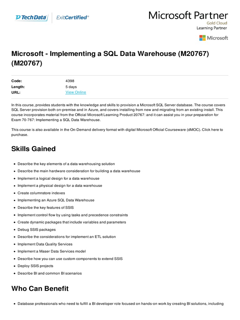 Microsoft - Implementing A SQL Data Warehouse (M20767) (M20767) | PDF ...