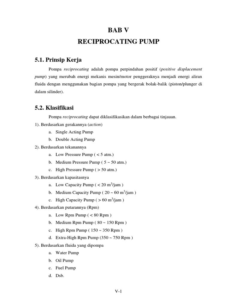 Prinsip dan Klasifikasi Pompa Reciprocating | PDF