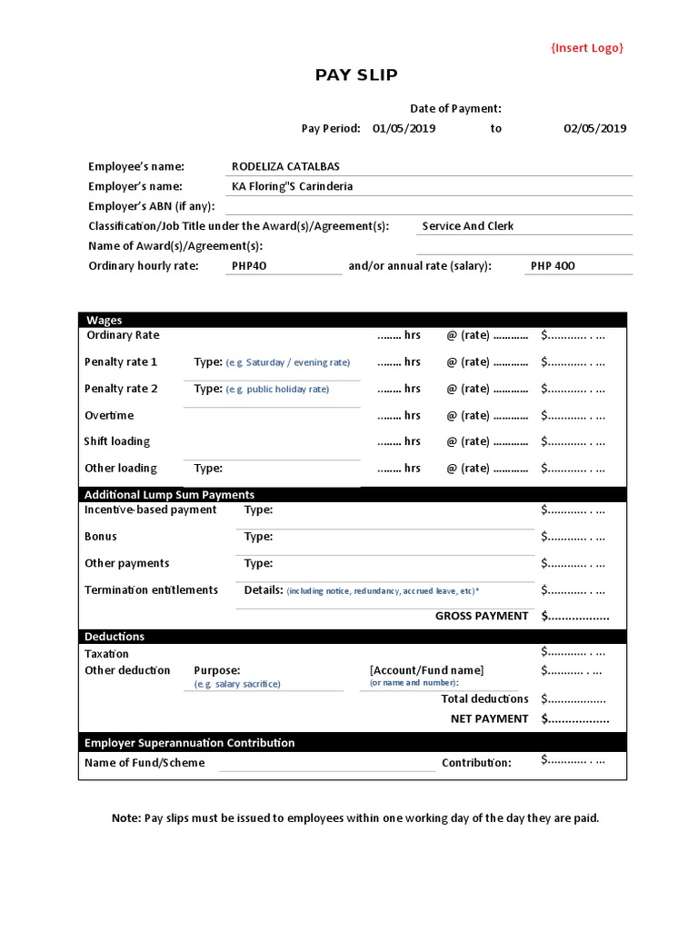 Payslip Template | PDF | Employment | Salary