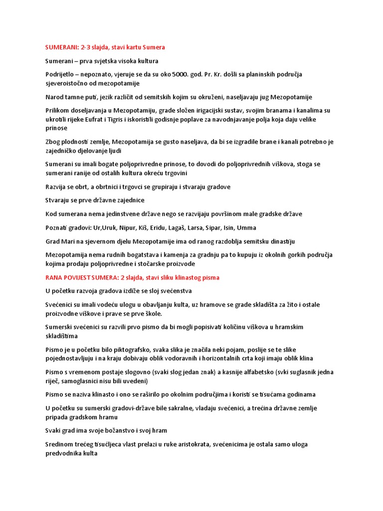 SUMERANI Prezentacija Tekst | PDF