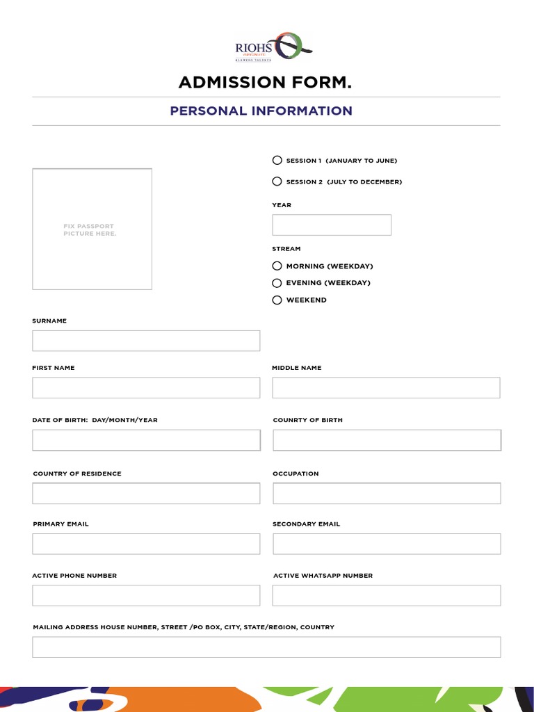 Admission Form.: Personal Information | PDF | Cognition | Communication