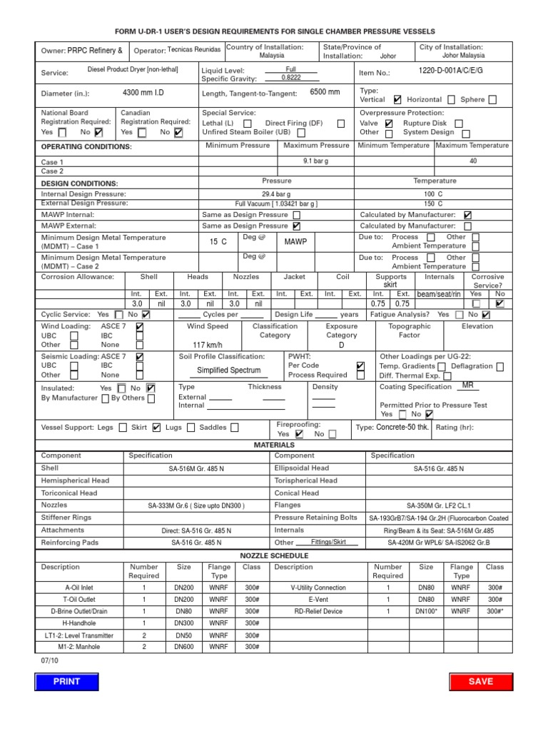 Form U-Dr-1 User'S Design Requirements For Single Chamber Pressure ...