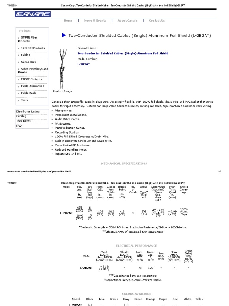 L2B2AT-Canare Corp. - Two-Conductor Shielded Cables - Two-Conductor ...