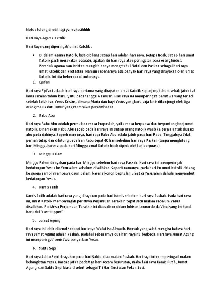 Hari Raya Agama Katolik | PDF