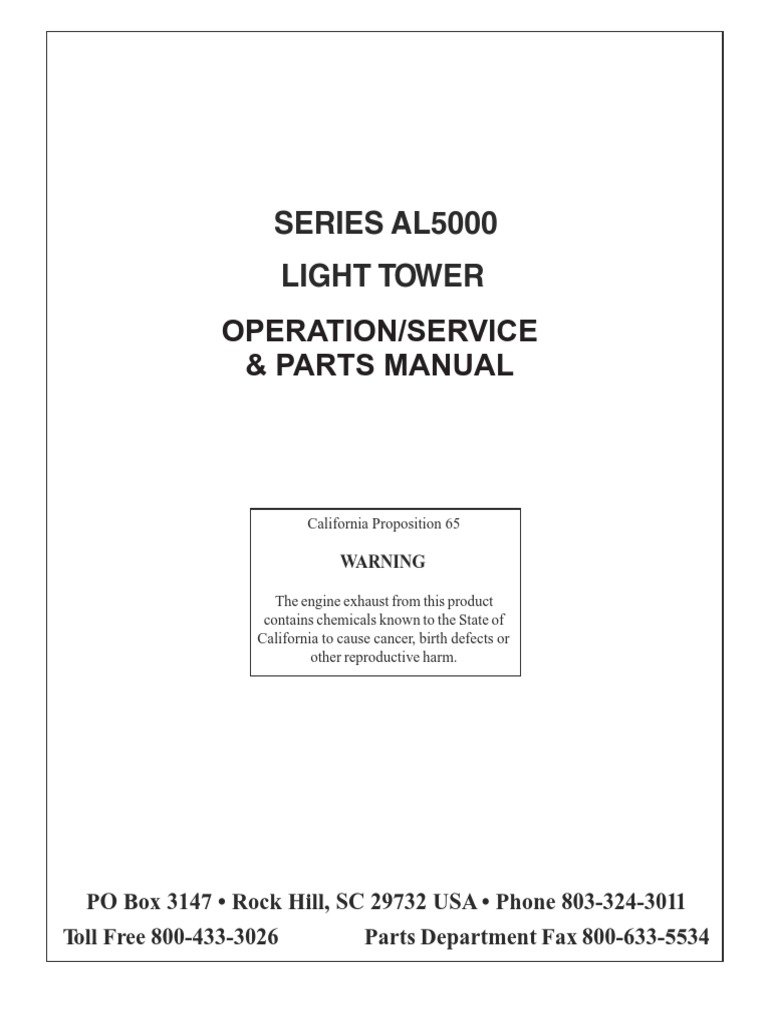 Series Al5000 Light Tower: Operation/Service & Parts Manual | PDF ...