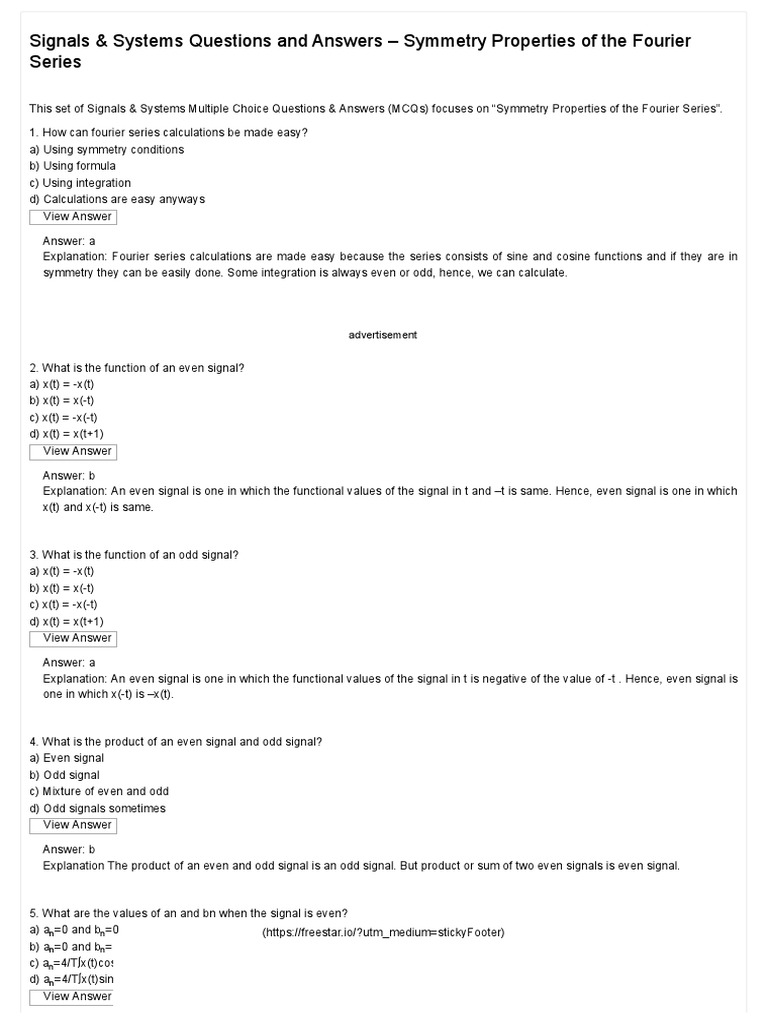 UNIT 3 Fourier Series Symmetry Properties Questions and Answers ...