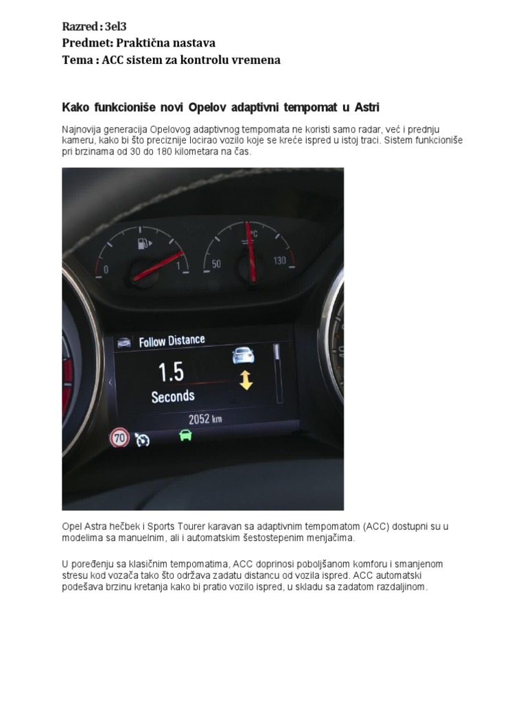 ACC Sistem Za Kontrolu Vremena U Automobilu | PDF