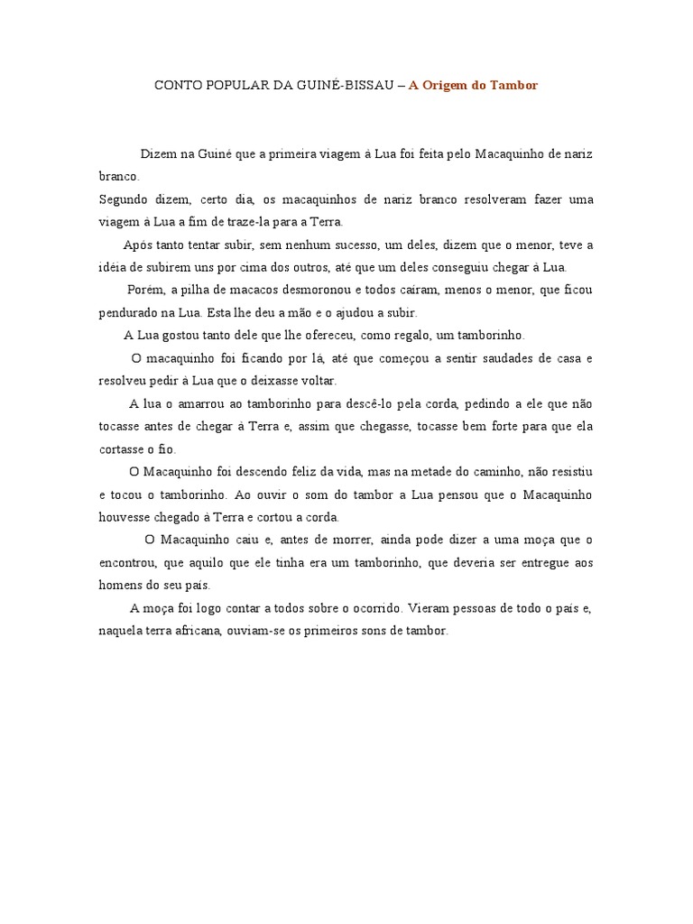 A origem do tambor: A lenda do macaquinho que viajou à Lua | PDF
