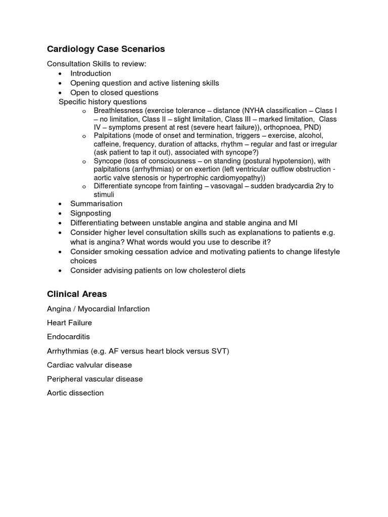 9 Cardiology Case Scenarios Edited | PDF | Myocardial Infarction | Heart