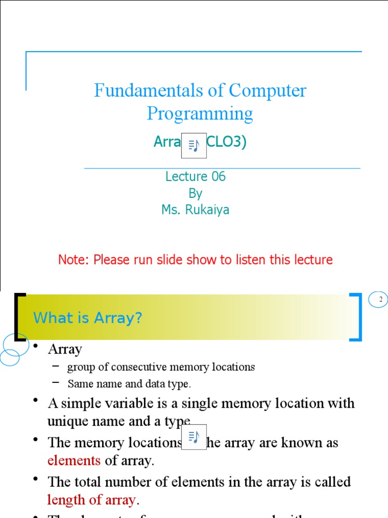 Fundamentals Of Computer Programming Arrays Clo3 Pdf Array Data Structure Integer 7837