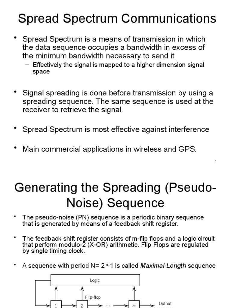 Spread Spectrum Communications: - Effectively The Signal Is Mapped To A ...