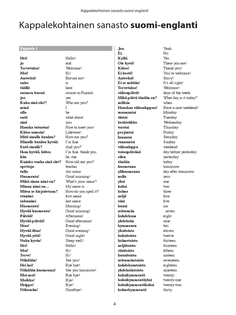 Vocabulary in Finnish | PDF