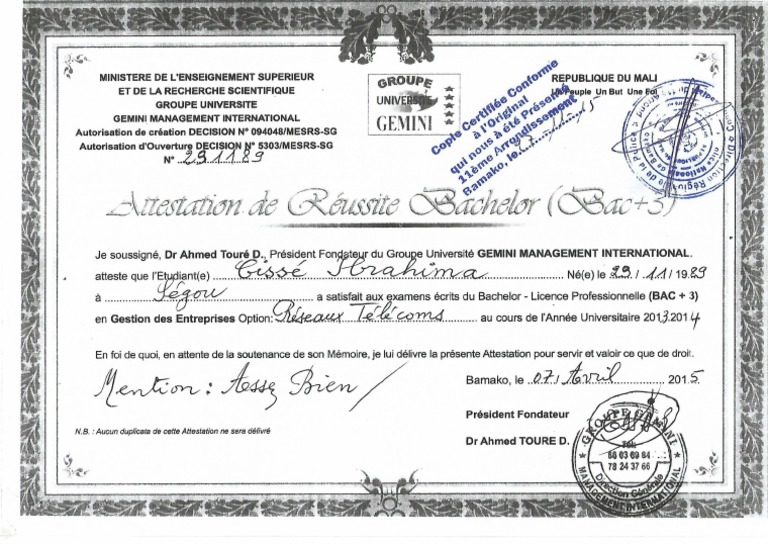 Attestation Réseau Informatique | PDF