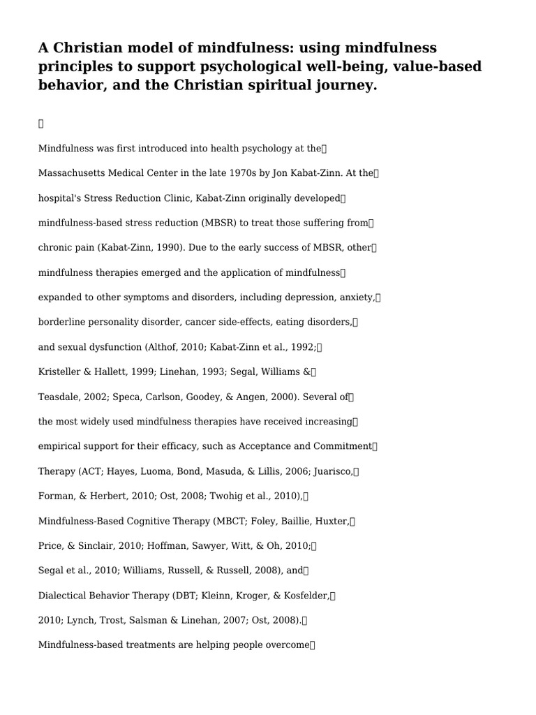 A Christian Model of Mindfulness Using Mindfulness Principles To ...