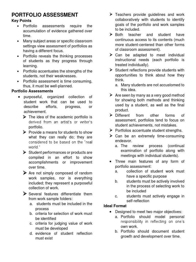 Portfolio Assessment Key Points PDF Educational Assessment Pedagogy