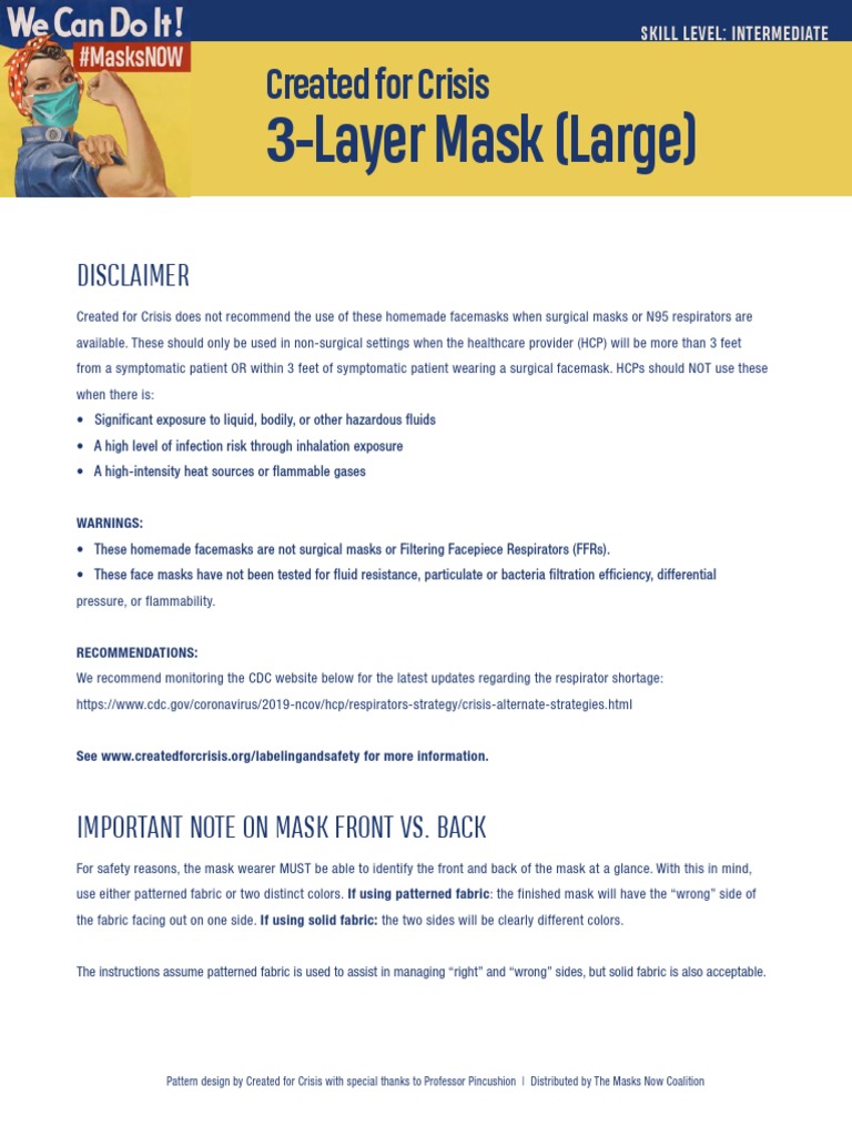 3-Layer Cloth Mask Instructions for Healthcare Workers During Equipment ...