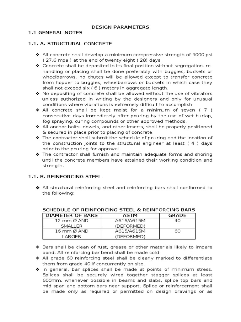 Design Parameters 1.1 General Notes 1.1. A. Structural Concrete | PDF ...