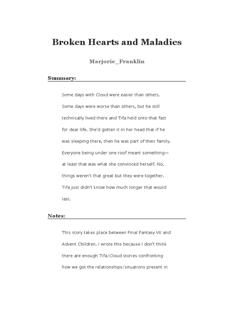 A Night of Crisis: Tifa Cares for Denzel as his Geostigma Worsens | PDF