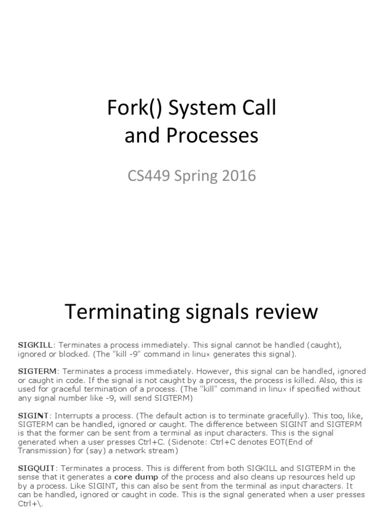 Fork System Call and Processes: CS449 Spring 2016 | PDF | Process (Computing) | Operating System