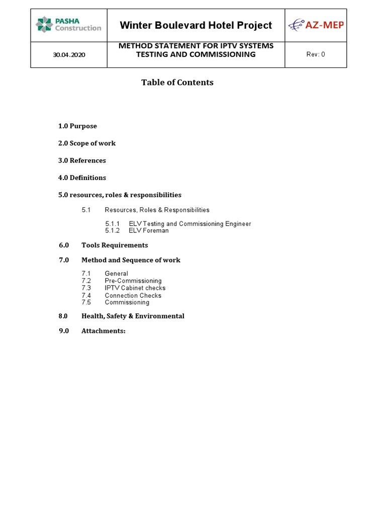 Method of Statement (IP TV) 1 | PDF | Personal Protective Equipment ...