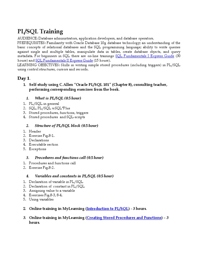 PL SQL Training Program | PDF | Pl/Sql | Sql