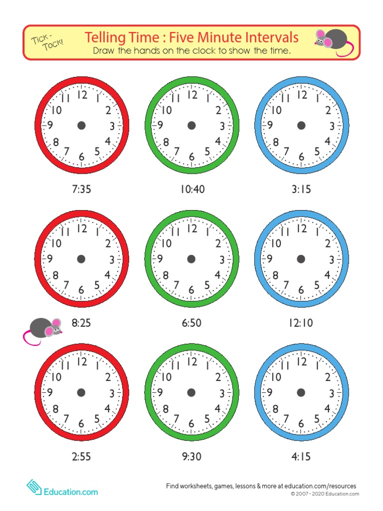 Telling Time Five Minutes Draw | PDF