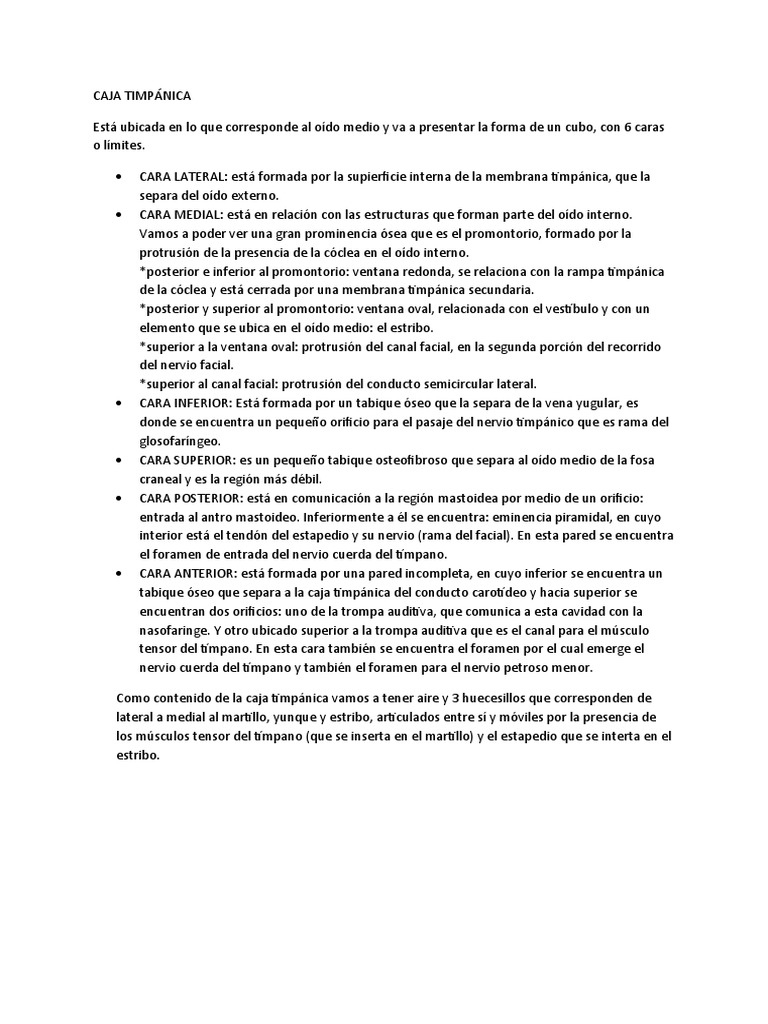 Caja Timpánica | PDF | Oído | Anatomía humana