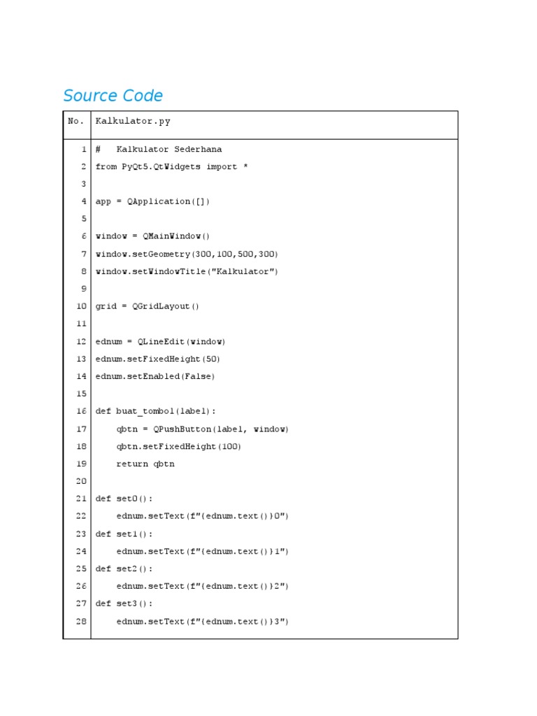 Source Code: No. Kalkulator - Py | PDF | Software | Computer Programming