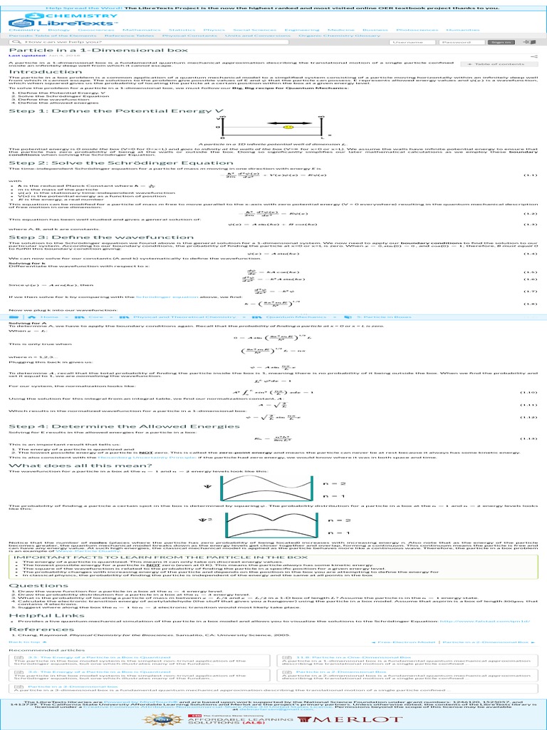 Particle in A 1-Dimensional Box - Chemistry LibreTexts | PDF | Wave ...