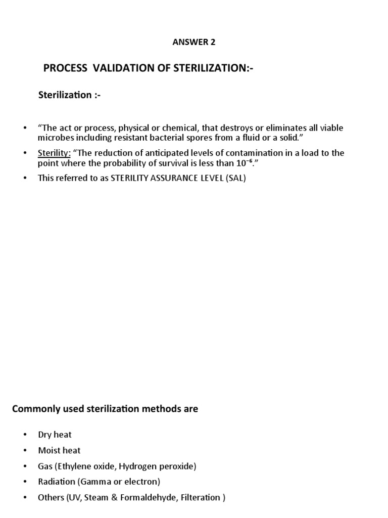 ANSWER 2 Sterilisation Validation | PDF | Sterilization (Microbiology ...