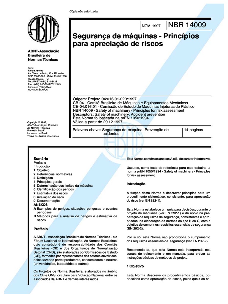 NBR 14009 Seguranca de Maquinaspdf | PDF | Método científico | Informação