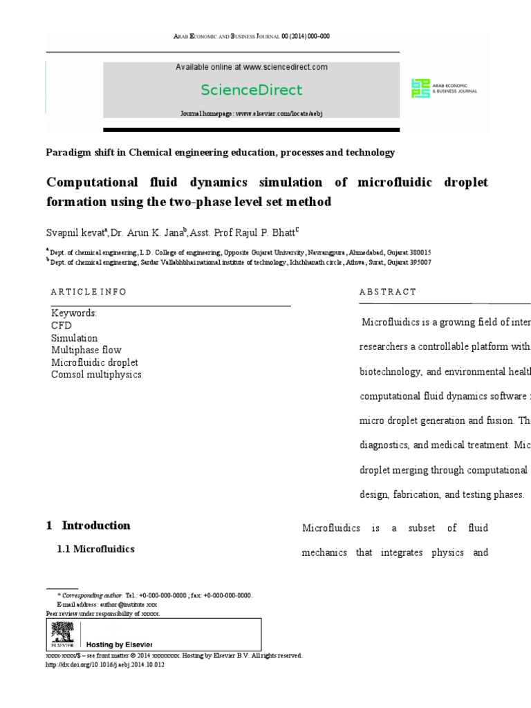 Computational Fluid Dynamics Simulation of Microfluidic Droplet Formation Using The Two-Phase ...