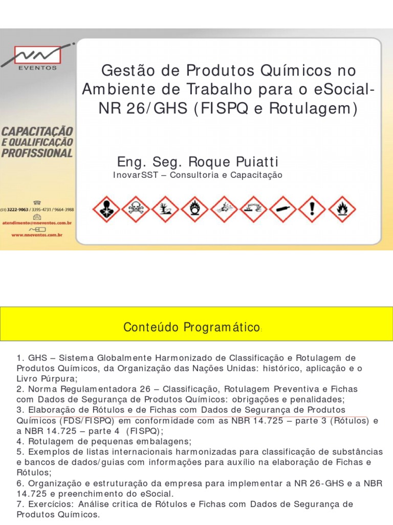 NR 26 - GHS - Prof. Roque Puiatti | PDF | Embalagem e rotulagem | Química