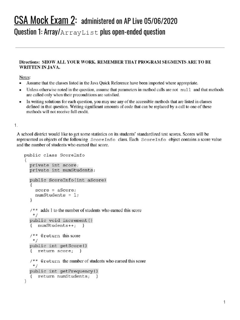 CSA Mock Exam 2 Question 1 - 05-06-2020 PDF | PDF