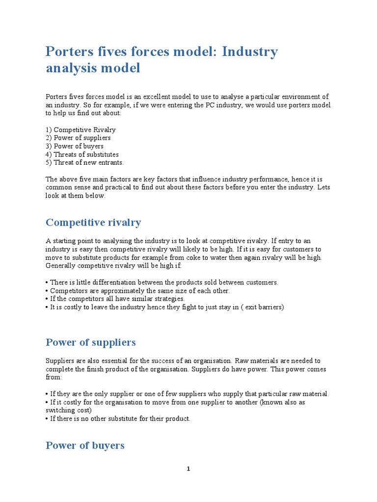 Porters Fives Forces Model: Industry Analysis Model: Competitive ...