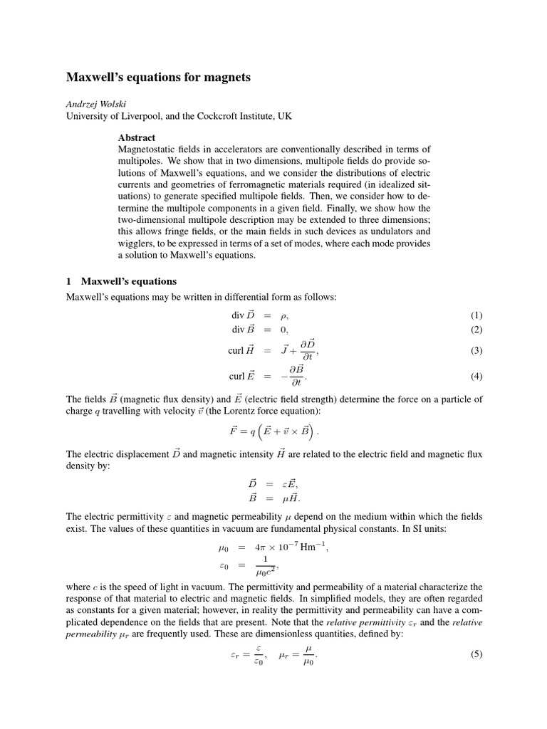 Maxwell's Equations For Magnets | PDF | Maxwell's Equations ...