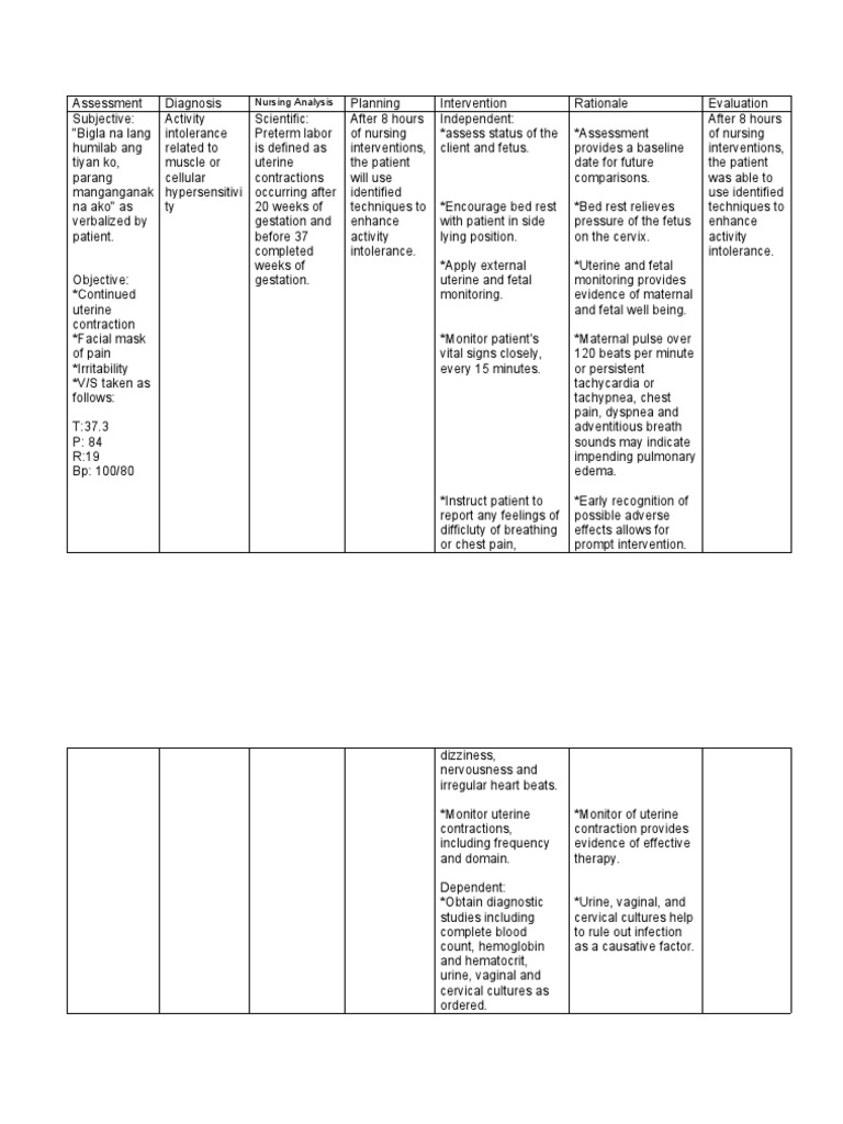 NCP On Preterm Labor | Download Free PDF | Fetus | Childbirth