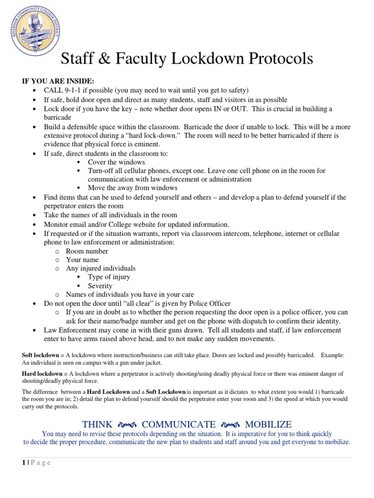 Faculty Lockdown Protocols PDF | PDF | National Security | Law Enforcement