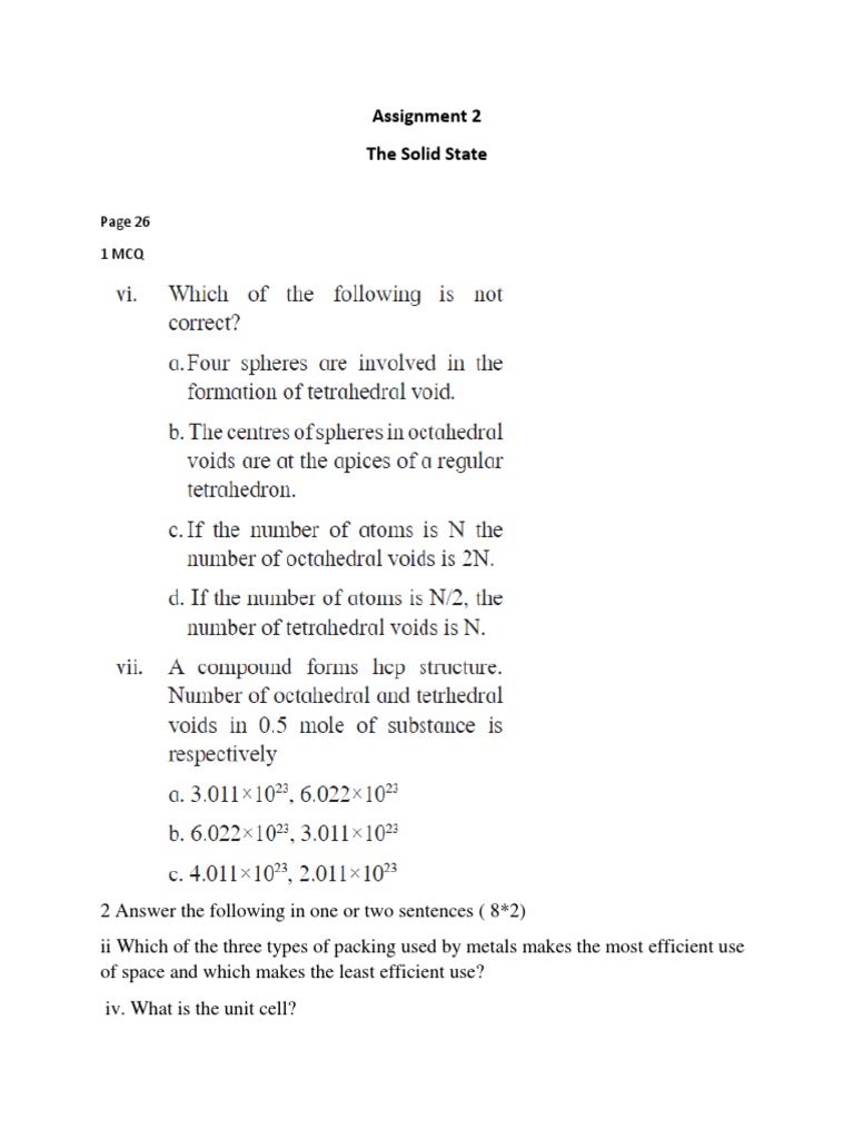 Assignment 2 The Solid State | PDF