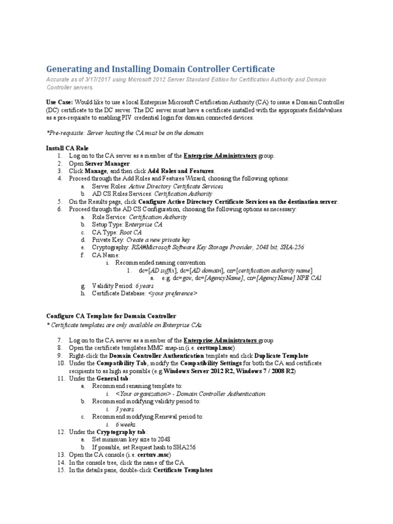 Generating And Installing Domain Controller Certificate Pdf Group 0511