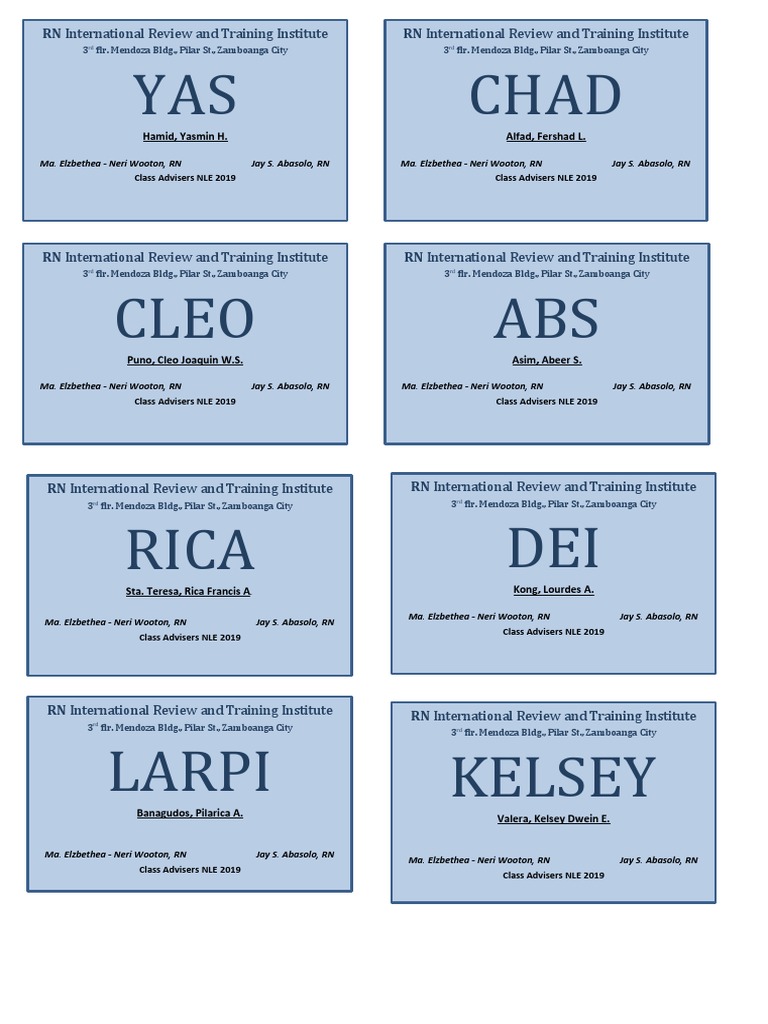 Name Tag Wmsu Class 2019 | PDF