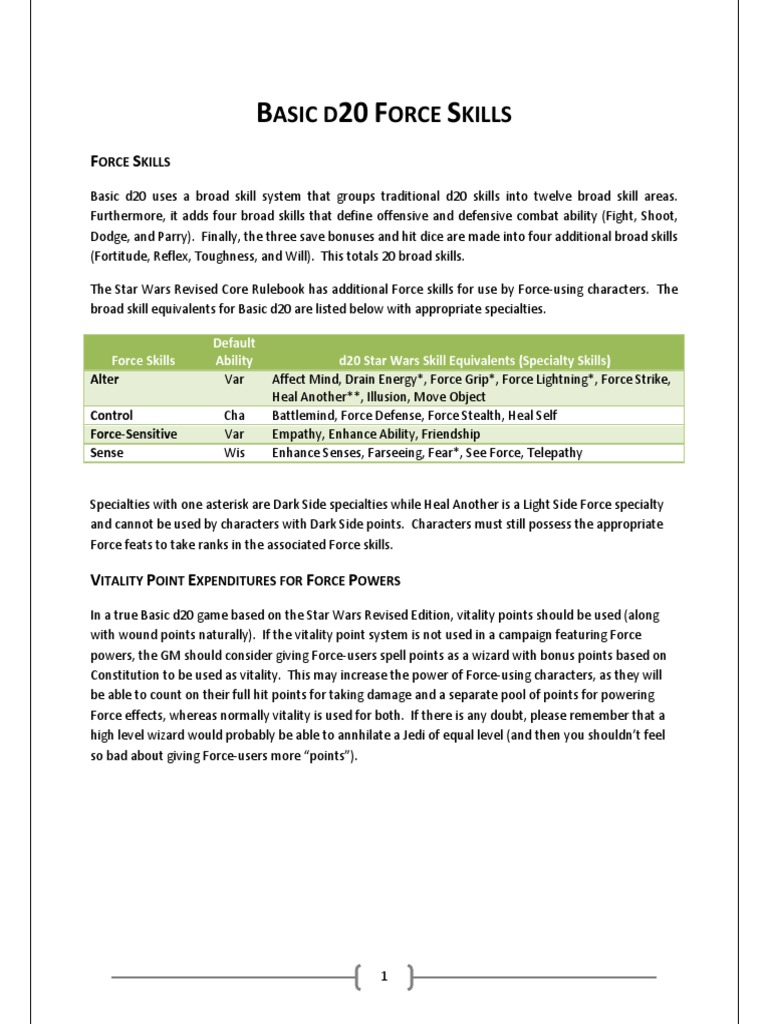 D20 Force Skills Guide for Gamers | PDF