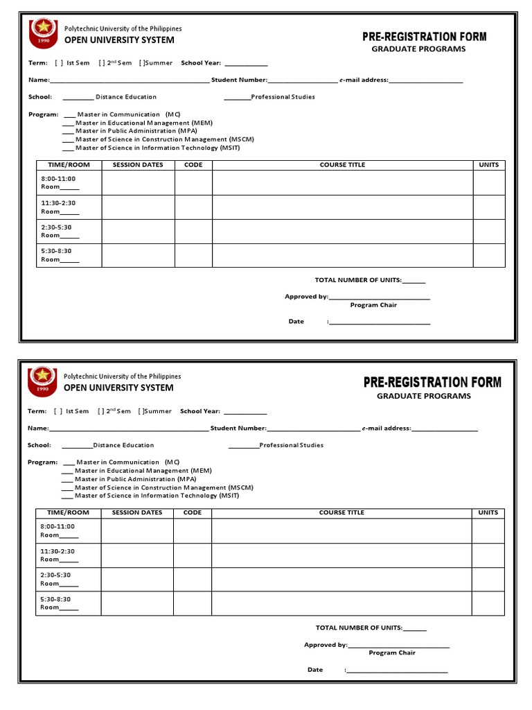 OUS Prereg Form Grad PUP | PDF | Educational Stages | Policy
