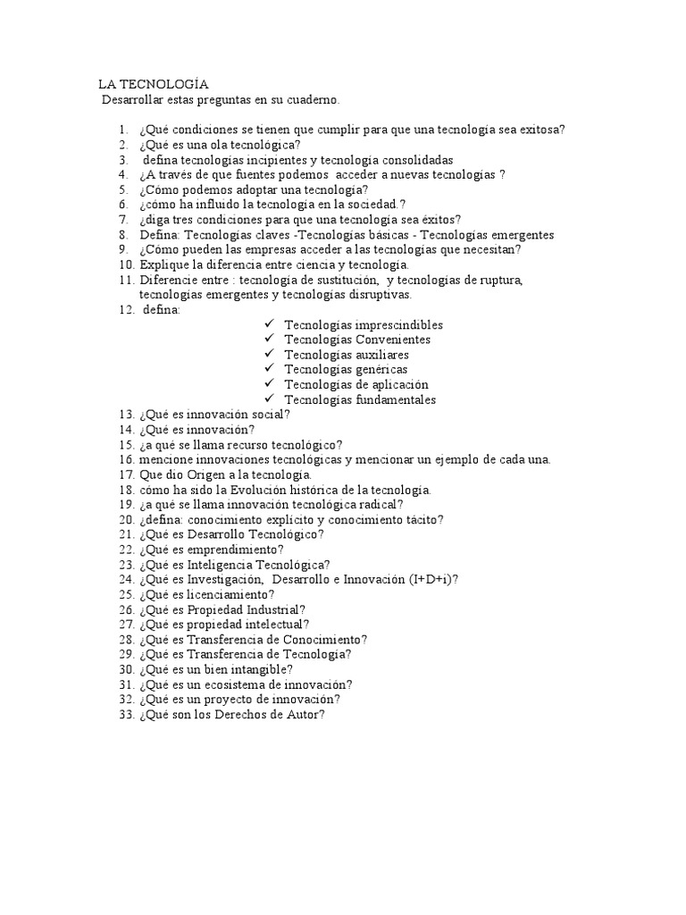 Preguntas de Tecnologia e Innovacion 32 Preguntas | PDF