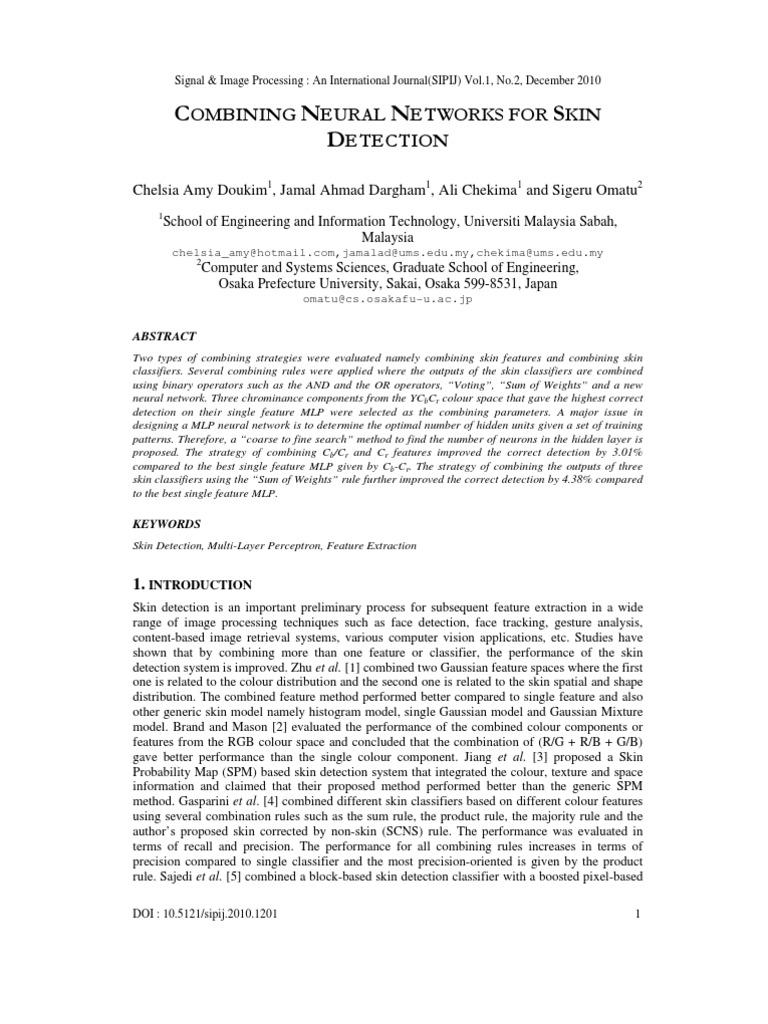 Combining Neural Networks for Skin Detection | PDF | Artificial Neural Network | Statistical ...
