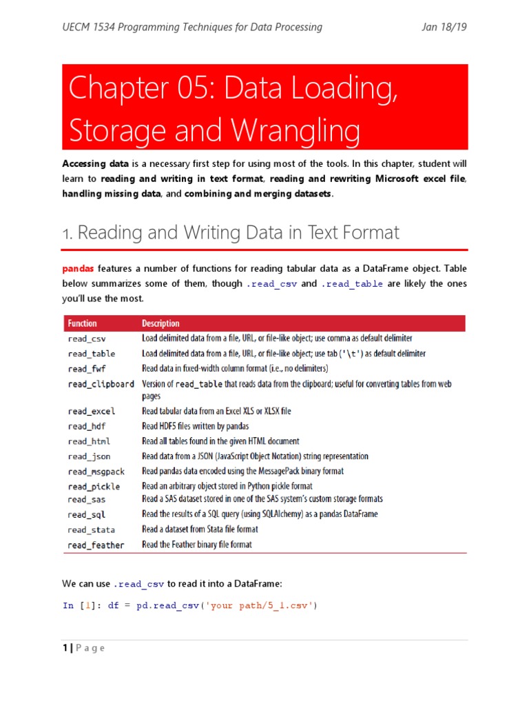 05 Data Loading, Storage and Wrangling-1 | PDF | Comma Separated Values | File Format