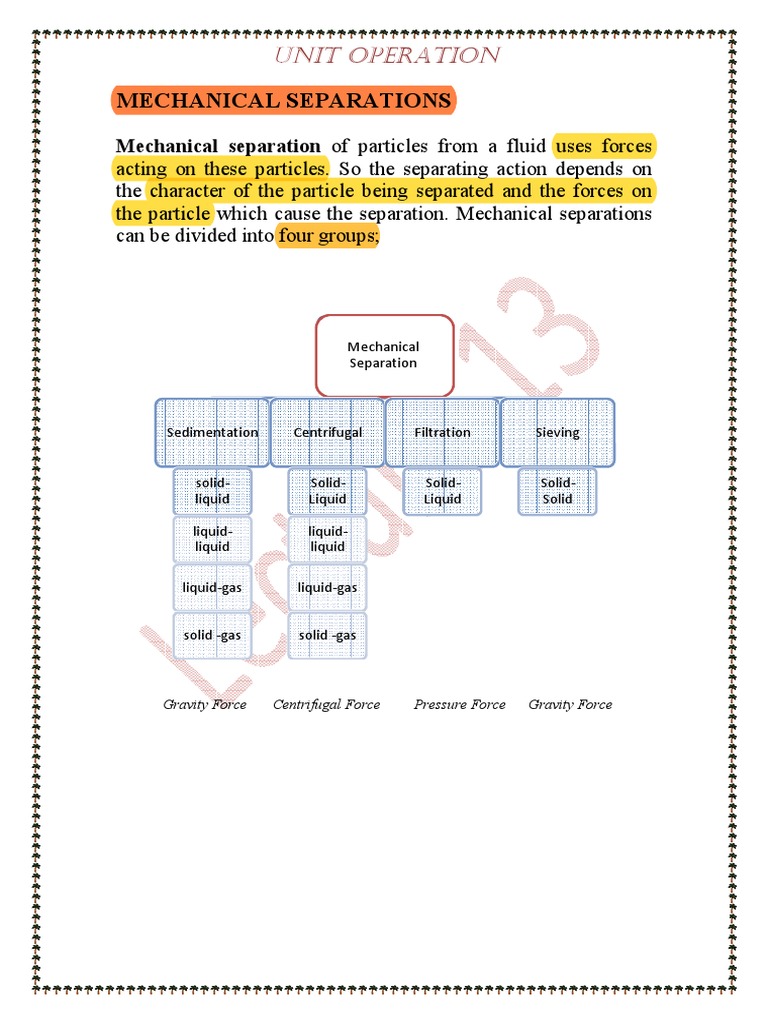 Mechanical Separations: Unit Operation | PDF | Gravity | Force