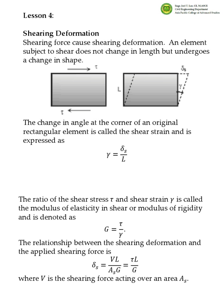 MDB Lesson 4 Shear Deformation, Poisson's Ratio, Thermal Deformation ...