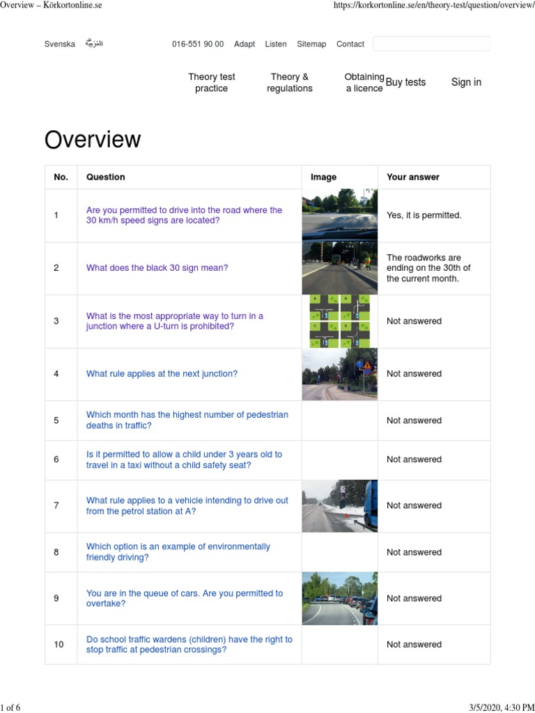 Swedish Driving License Theory Test Overview | PDF | Traffic | Driver's ...